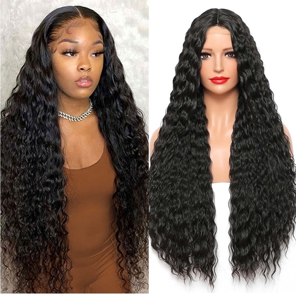 Hair | 32 Inches Middle Part Deep Wave Crimp Black Wig Upgrade ...